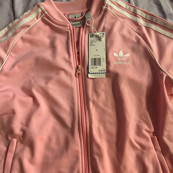 adidas | Jackets & Coats | Adidas Pink Zipup Jacket With White Logo ...